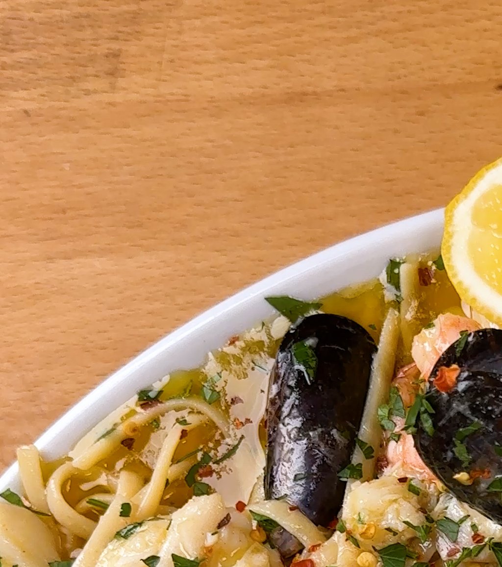 Basque Cod and Prawn Sefood Pil Pil Linguine