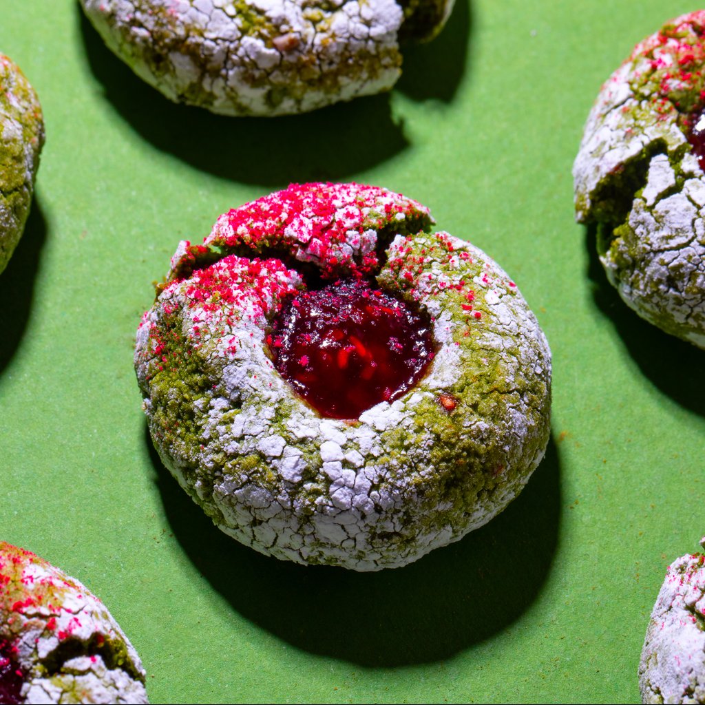 Matcha Raspberry Thumbprint Cookies